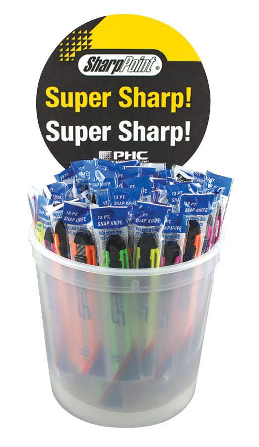 COUNTER TOP DISPLAY BUCKET C/W 75 ASSORTED SNAP OFF KNIVES ...